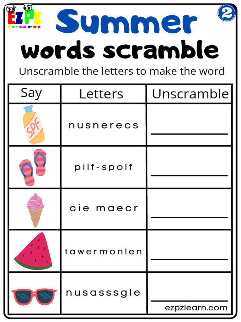 Summer Word Scramble 2 | PDF