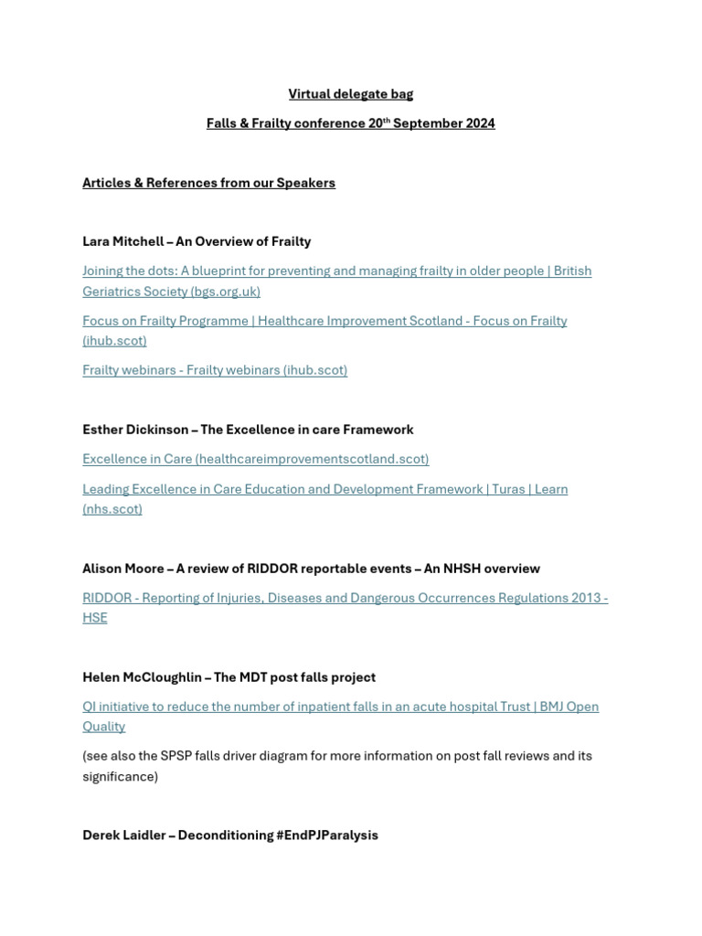 Falls and Frailty Conference Virtual Delegate Bag | PDF | Geriatrics | Public Services