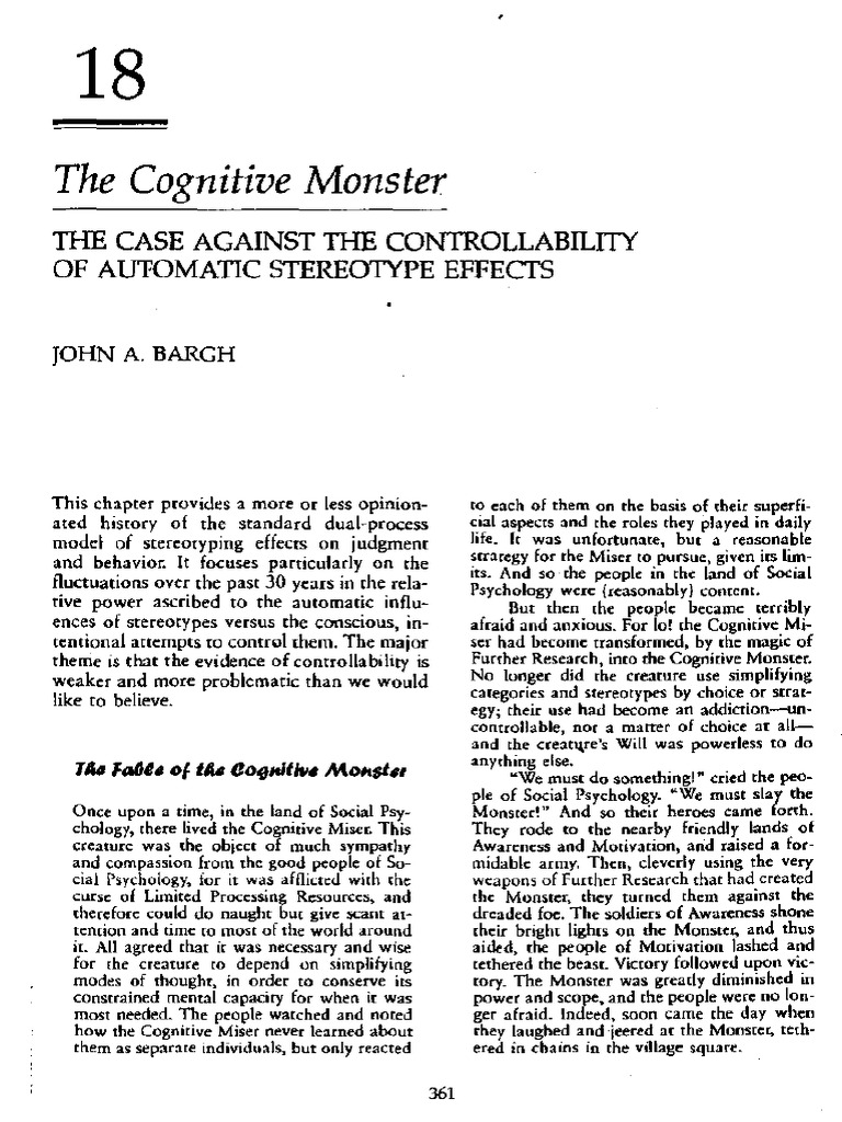 1999 The Cognitive Monster | PDF | Stereotypes | Prejudices