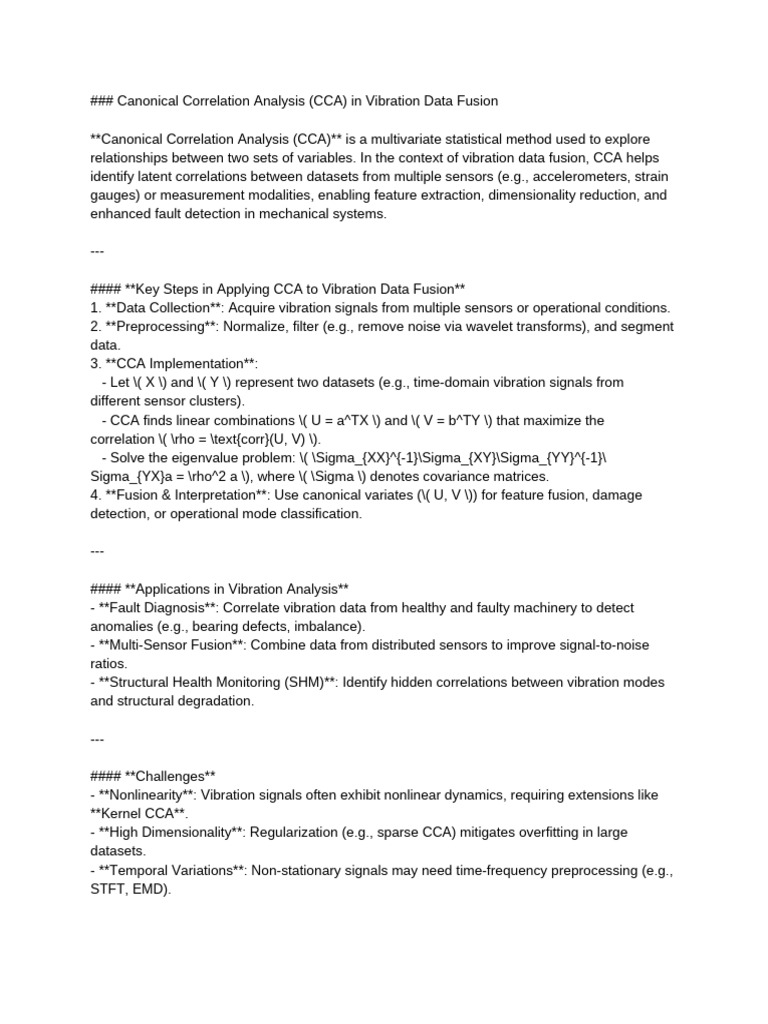 Canonical Correlation Analysis (CCA) in Vibration Data Fusion | PDF | Applied Mathematics ...
