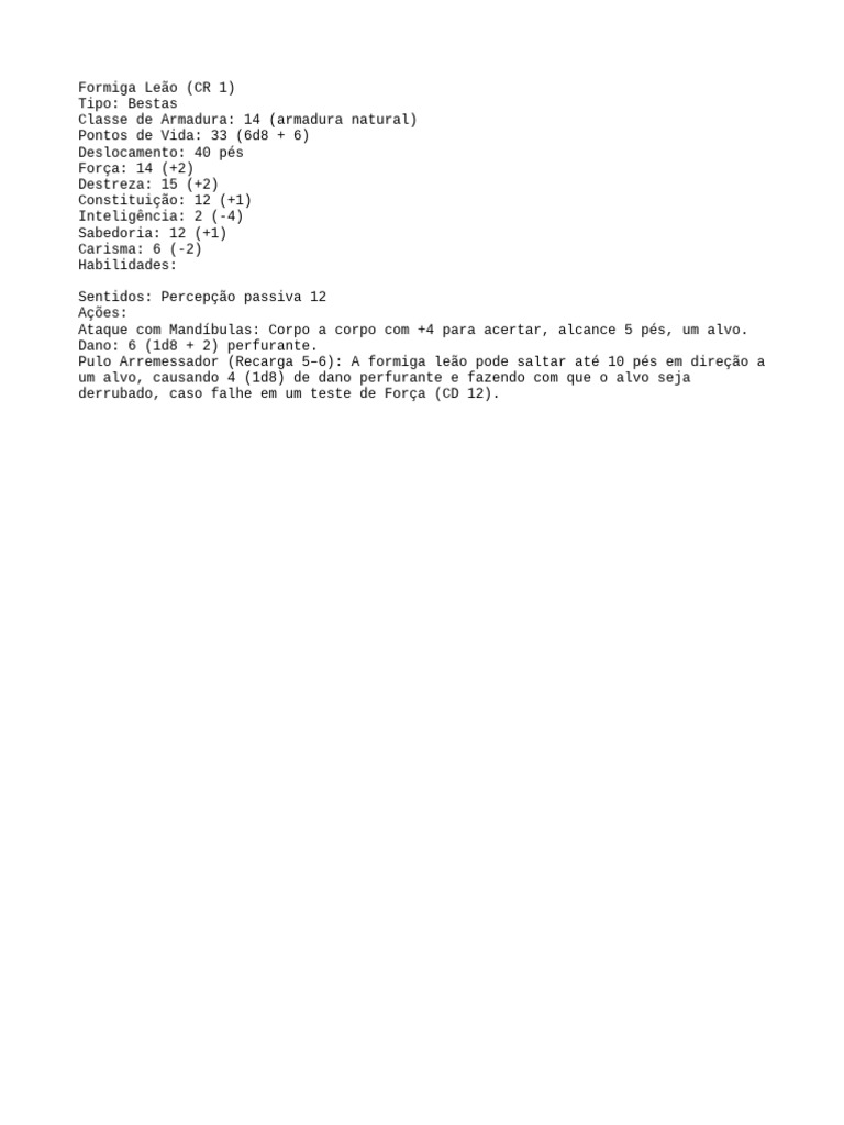 Formiga Leão (CR 1) | PDF