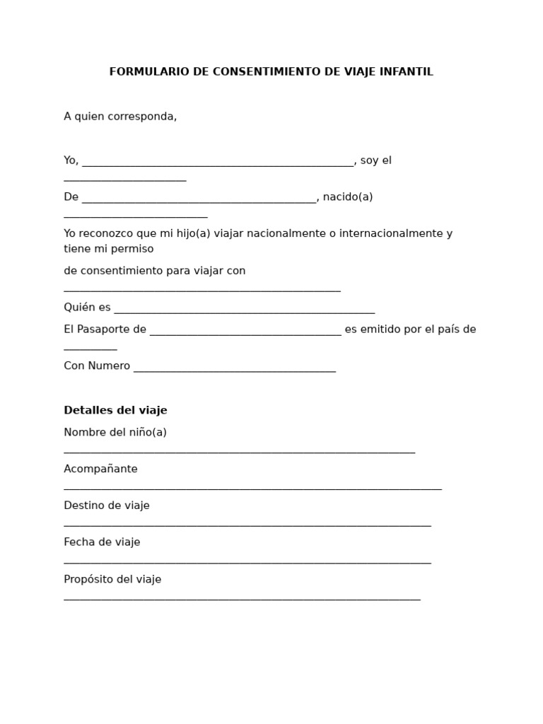 Formulario de Consentimiento de Viaje Infantil | PDF