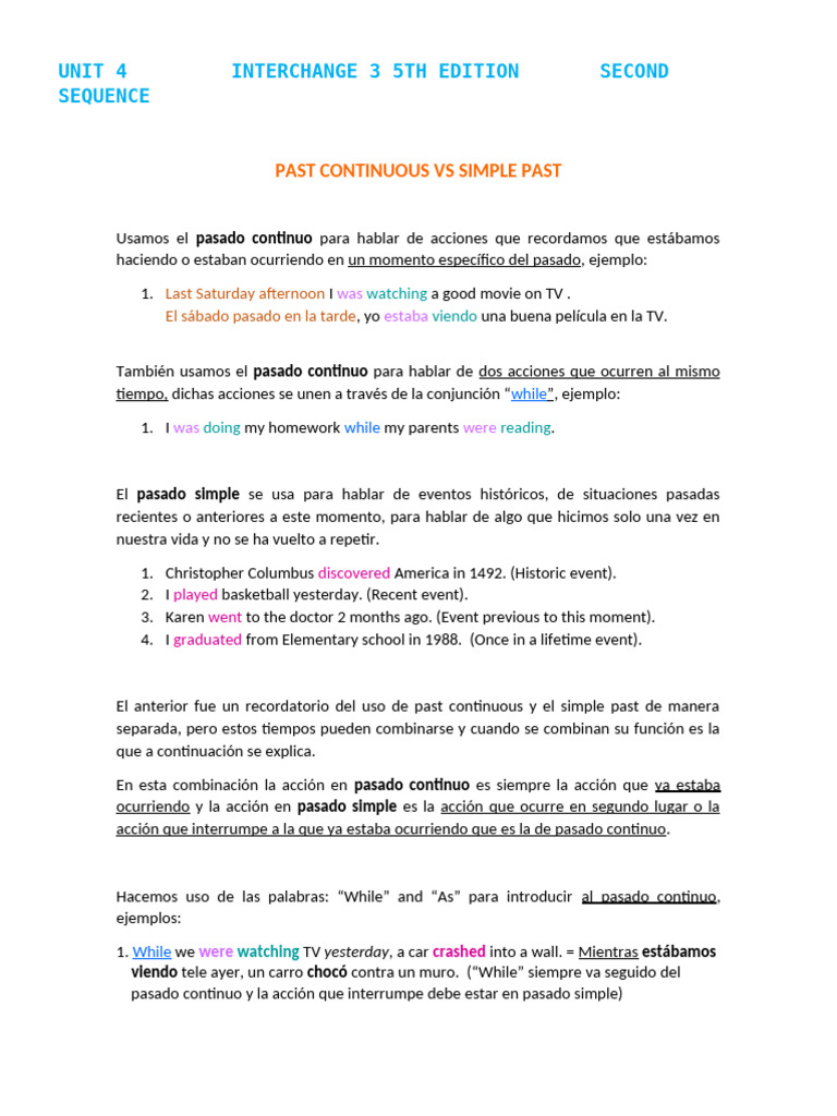 Explicación Past Continuous Vs Simple Past | PDF