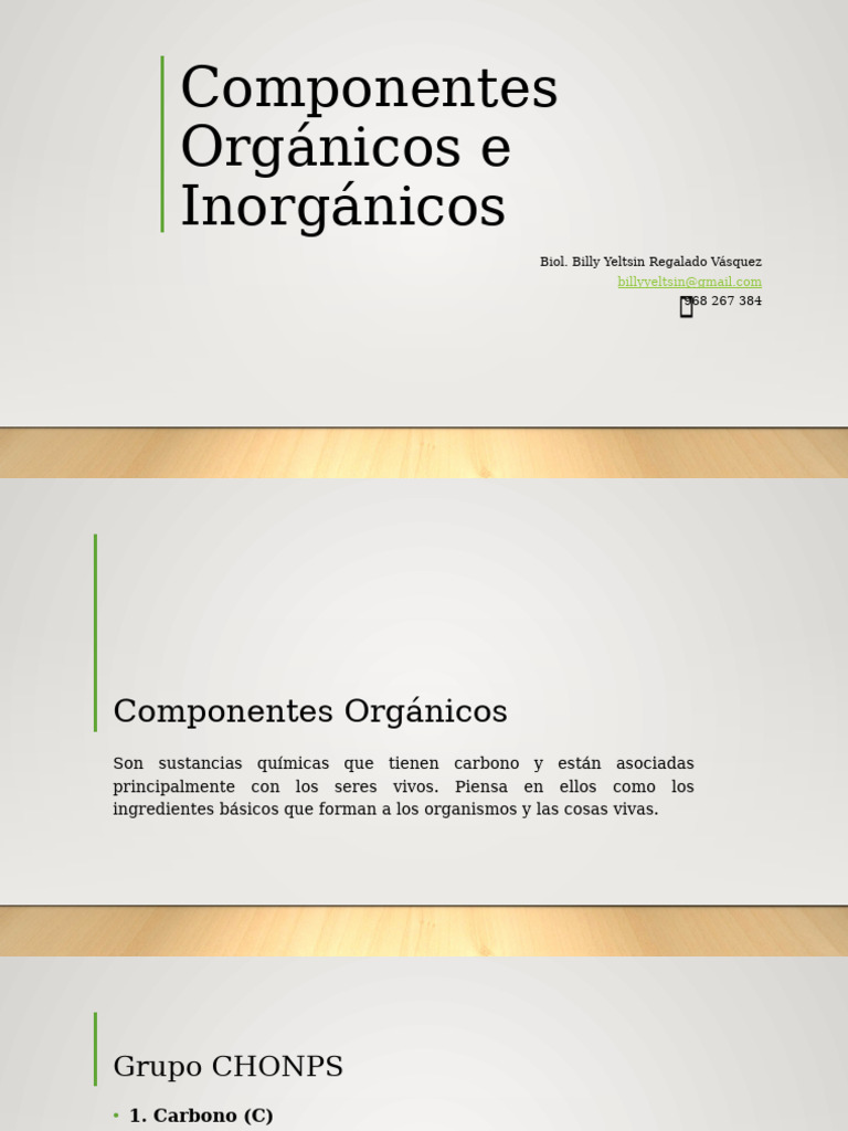 Componentes Orgánicos e Inorgánicos | PDF | Electrólito | Compuestos ...