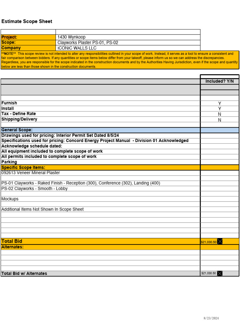 Concord Energy Scope Sheet Plaster 2 | PDF