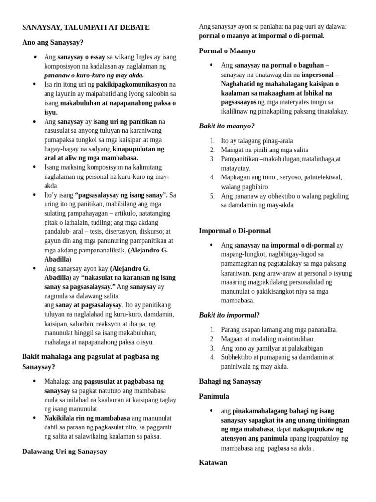 Sanaysay Pak 1 | PDF