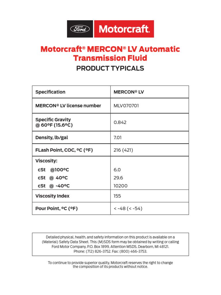 Product Data Sheet MERCON LV | PDF