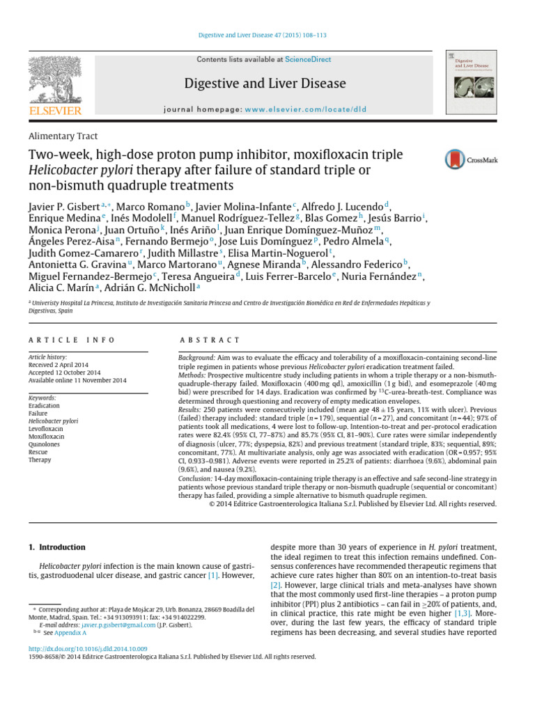 Two-Week, High-Dose Proton Pump Inhibitor, Moxi Oxacin Triple Therapy ...