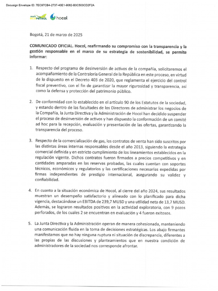 Comunicación Hocol | PDF