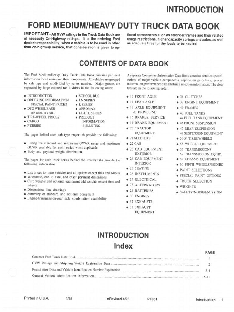 1996 Ford 700 Thru 9000 Series Medium Heavy Duty Truck Data Book Price ...