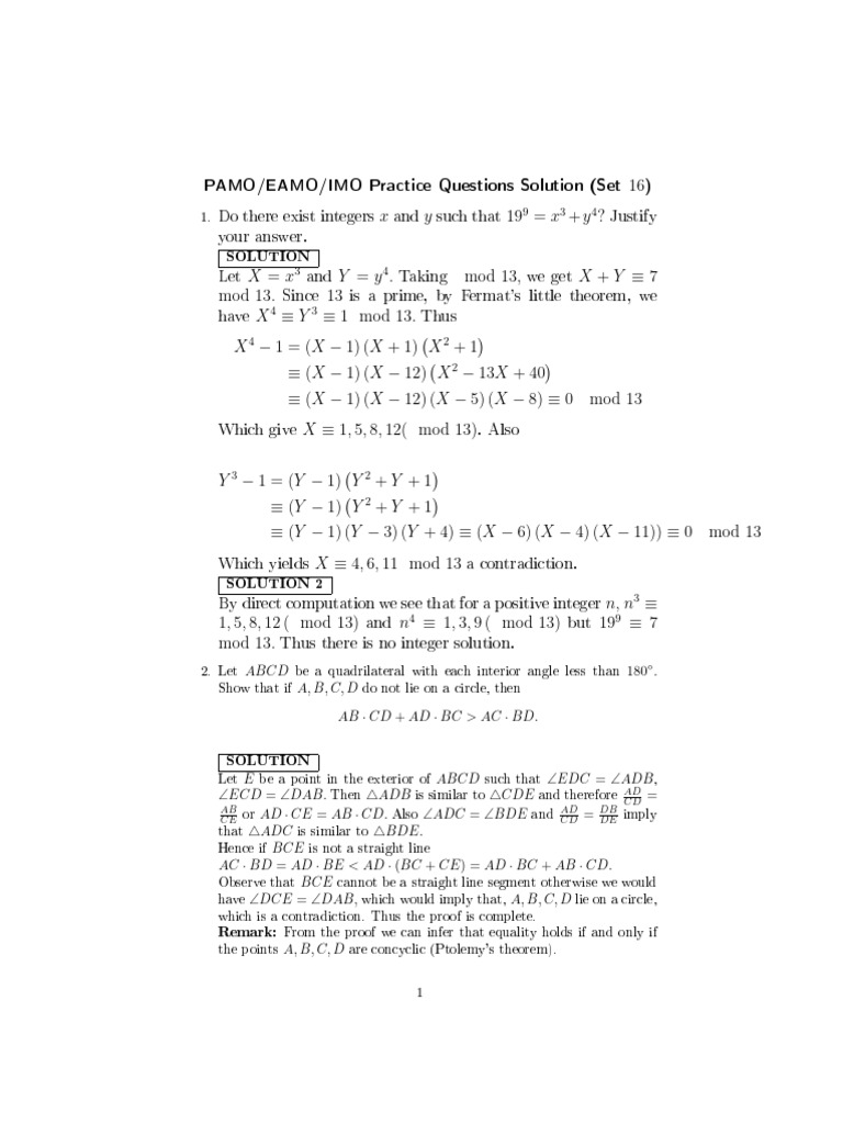 Olympiad Practice Questions Set 16 Solutions | PDF | Mathematics | Number Theory
