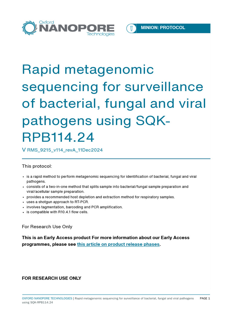 Rapid Sequencing Metagenomics SQK Rpb114 24 Document Document MinION en RMS 9215 v114 RevA ...