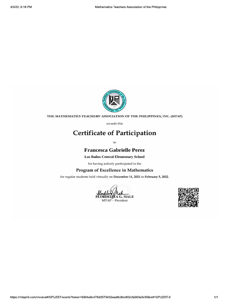 Certificate MTAP | PDF