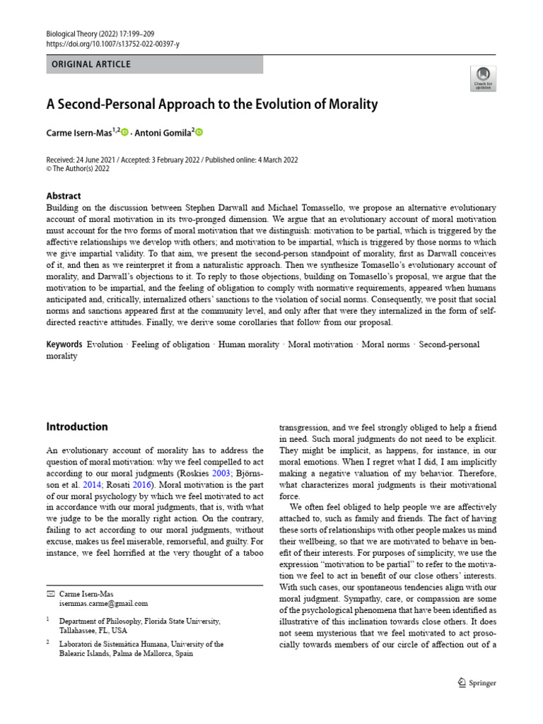 A Second-Personal Approach To The Evolution of Morality | PDF ...