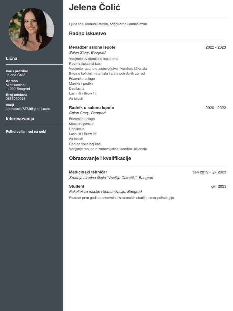 Cv-Jelena Čolić | PDF