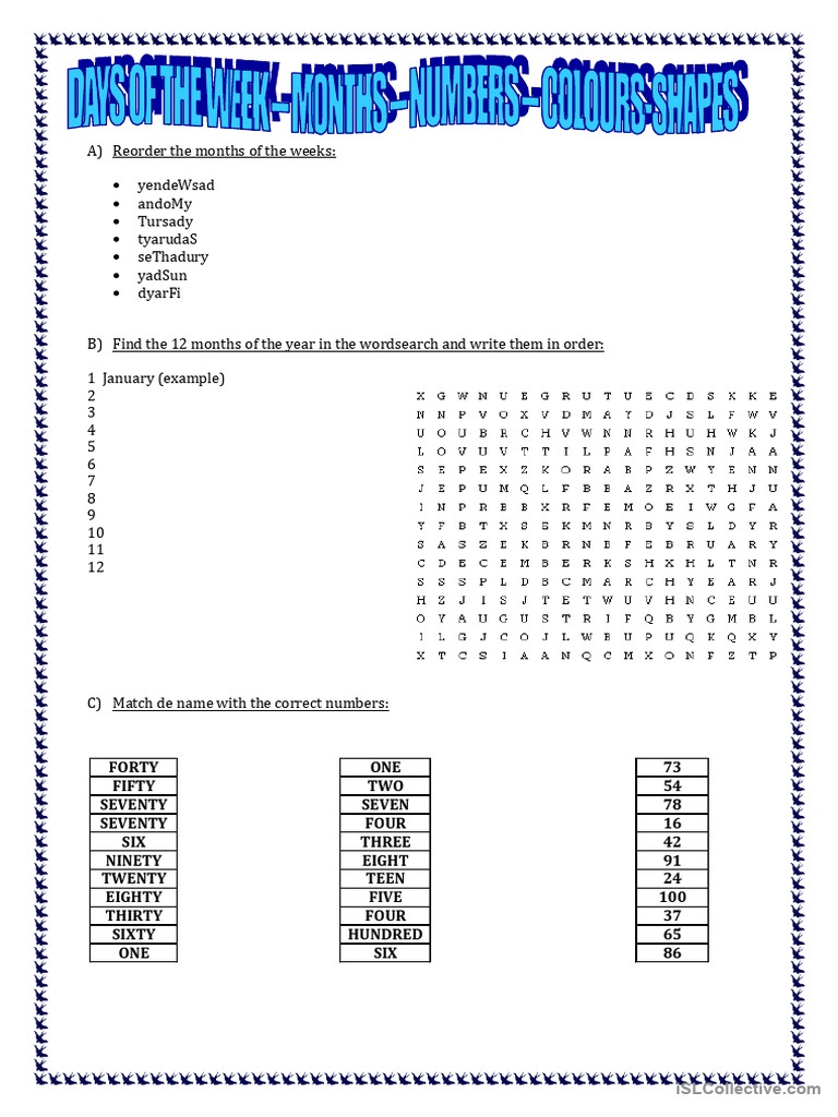 Days-Months-Numbers - Shapes-Colours | PDF
