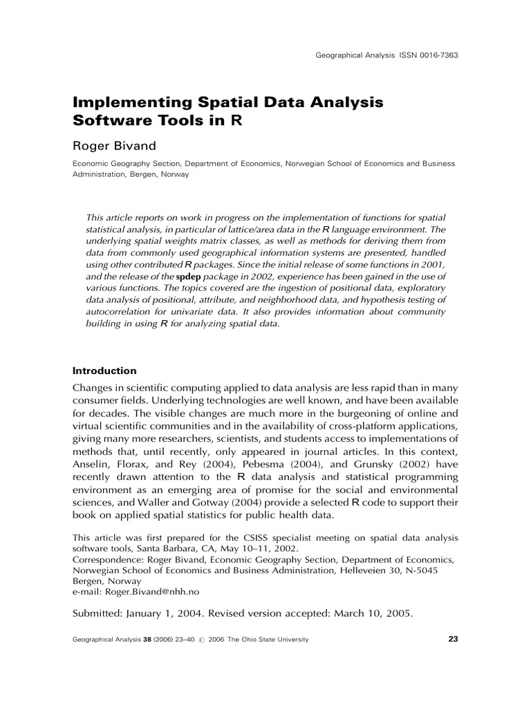Bivand 2006 Geographical - Analysis | PDF | R (Programming Language) | Spatial Analysis