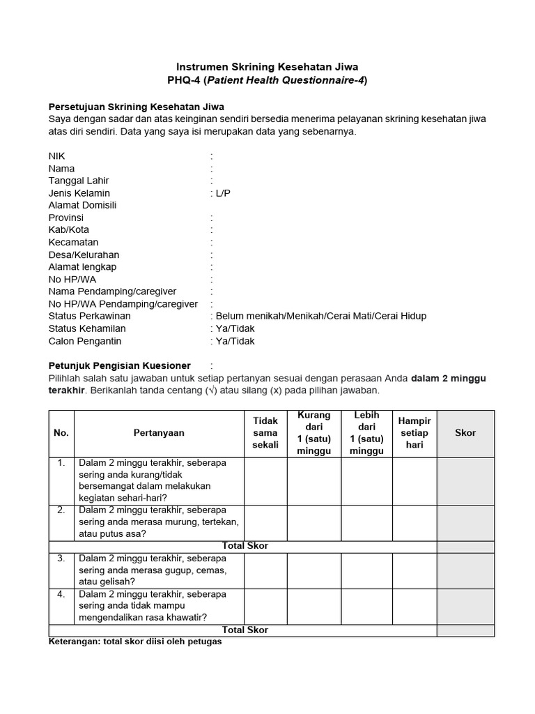Skrining Kesehatan Jiwa dengan PHQ-4 | PDF
