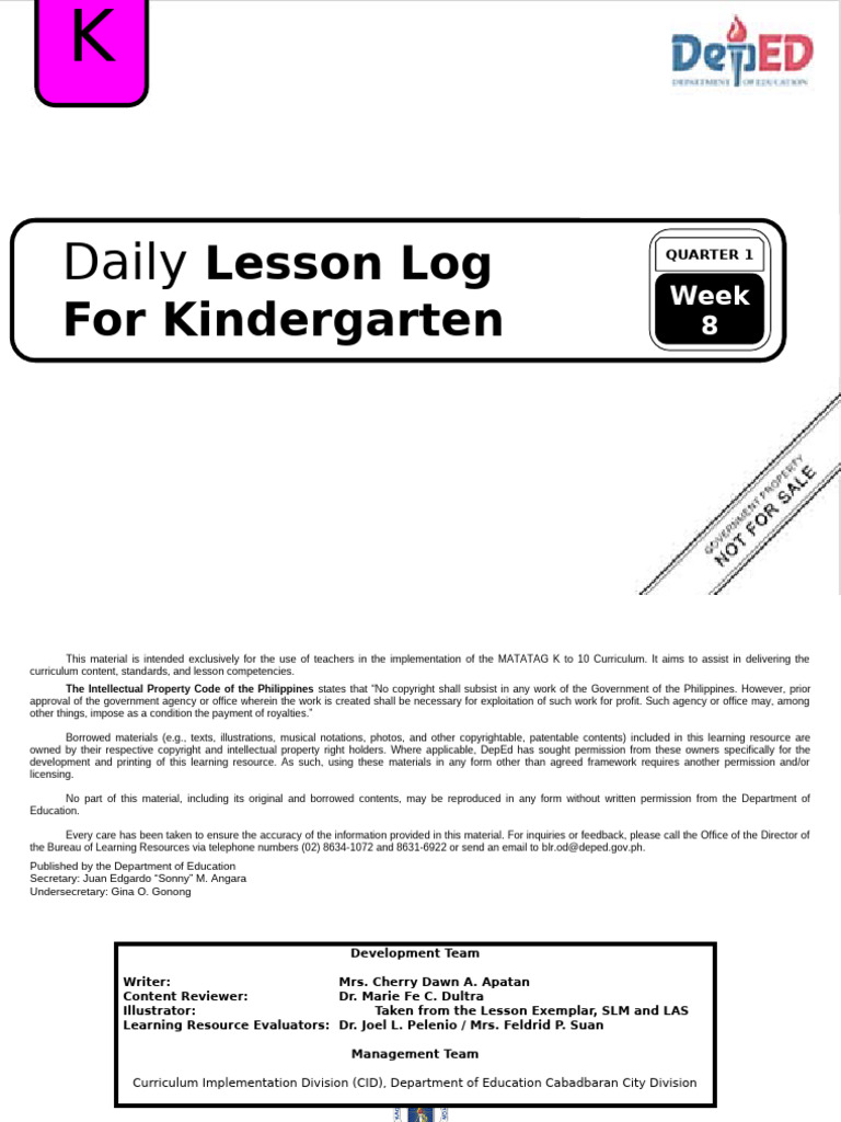 DLL - Kinder - Q1 - Week 8 | PDF