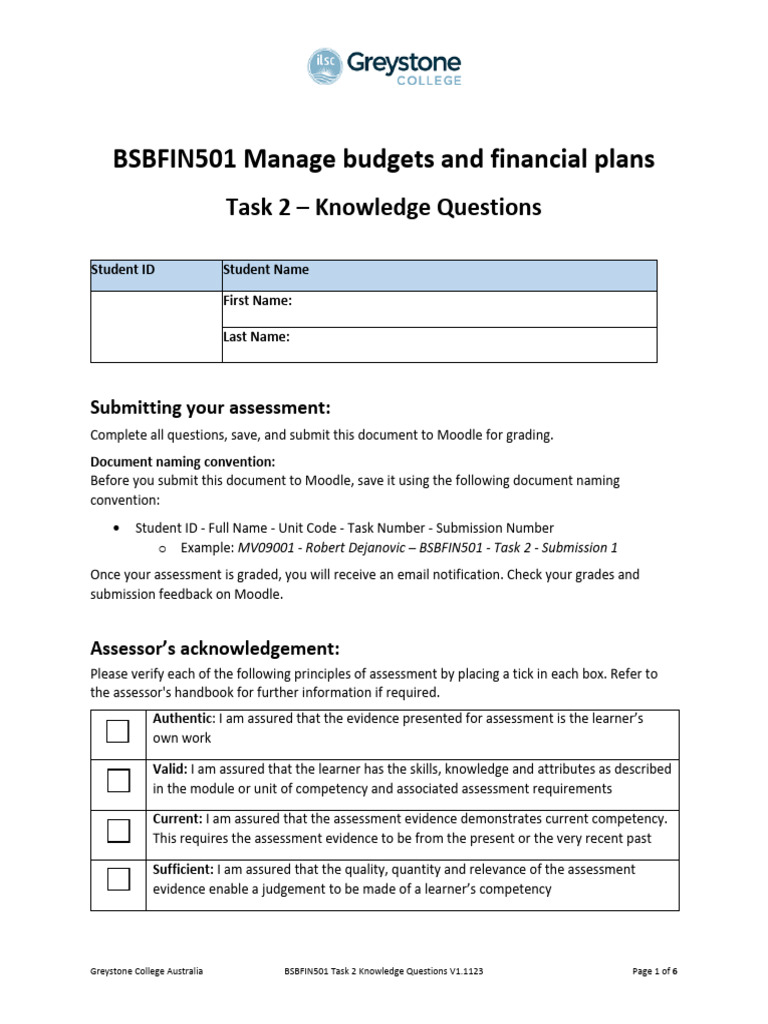 BV029046-AlejandraPericoBermudez-BSBFIN501 Task 2 Knowledge Questions ...