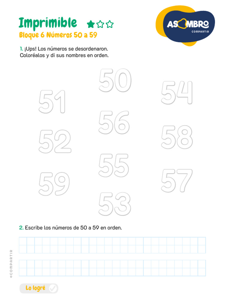 Números del 50 al 59 para Imprimir | PDF