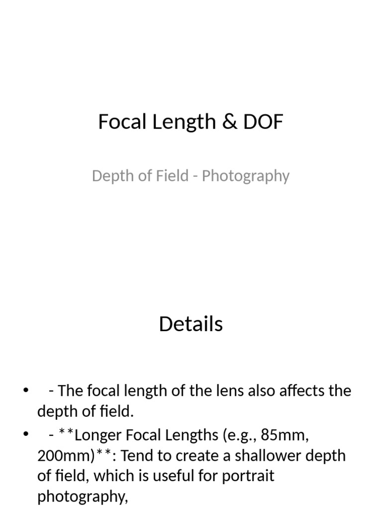 Focal Length & DOF Depth of Field Presentation | PDF