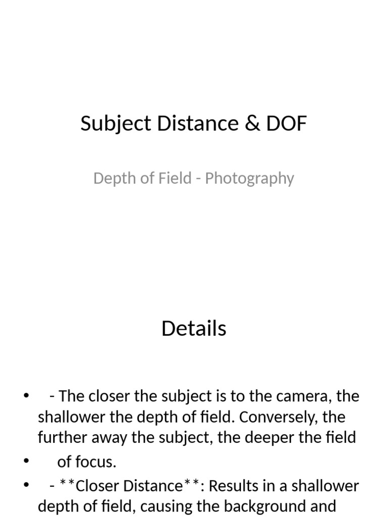 Subject Distance & DOF Depth of Field Presentation | PDF