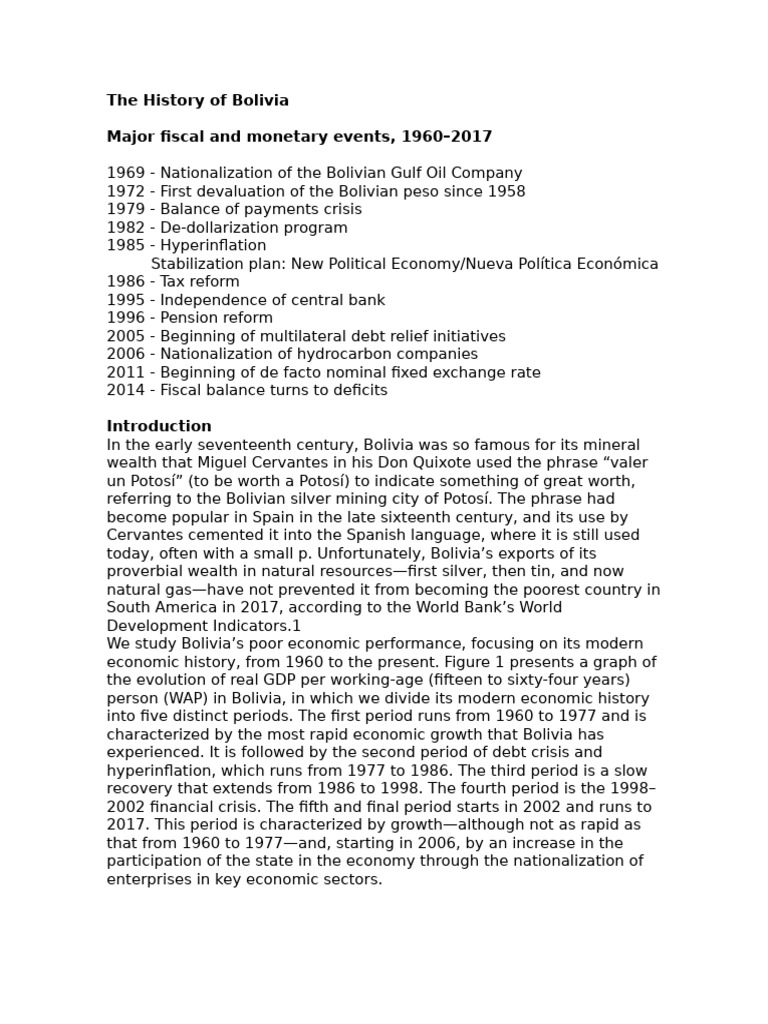 Bolivia's Economic History: 1960-2017 | PDF | Government Budget Balance ...