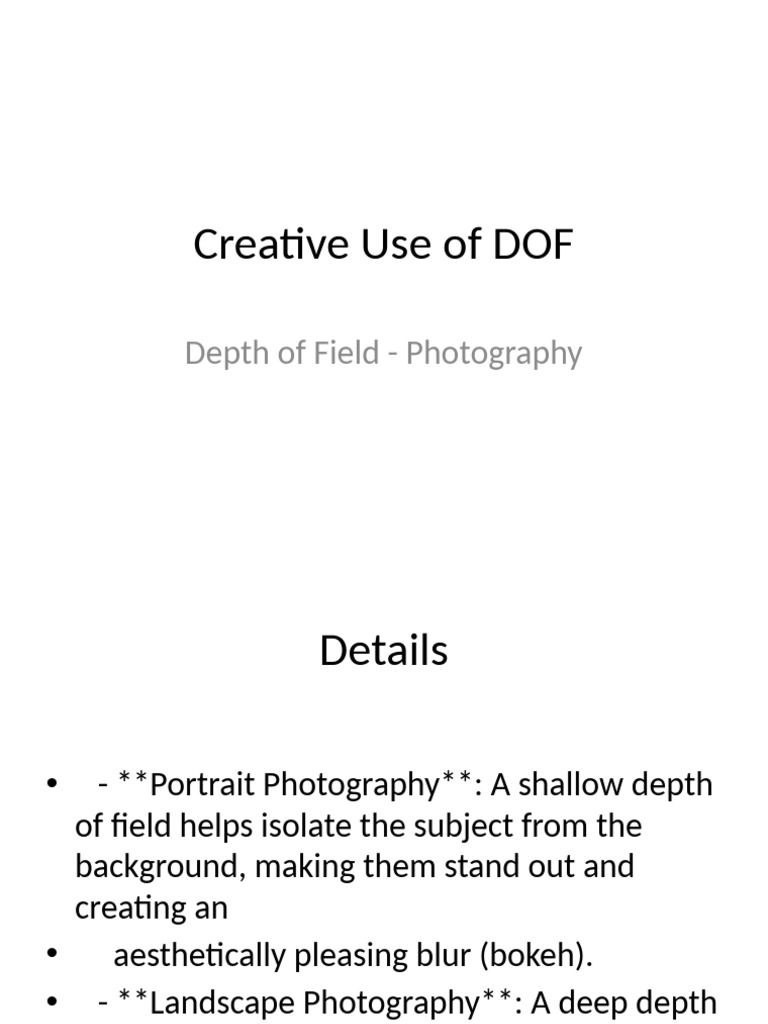 Creative Use of DOF Depth of Field Presentation | PDF