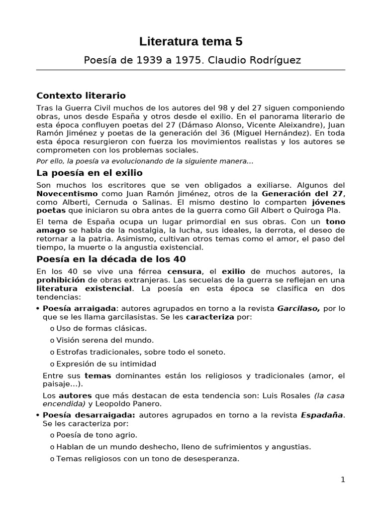 Literatura tema 5 | PDF | Literatura española | Poesía