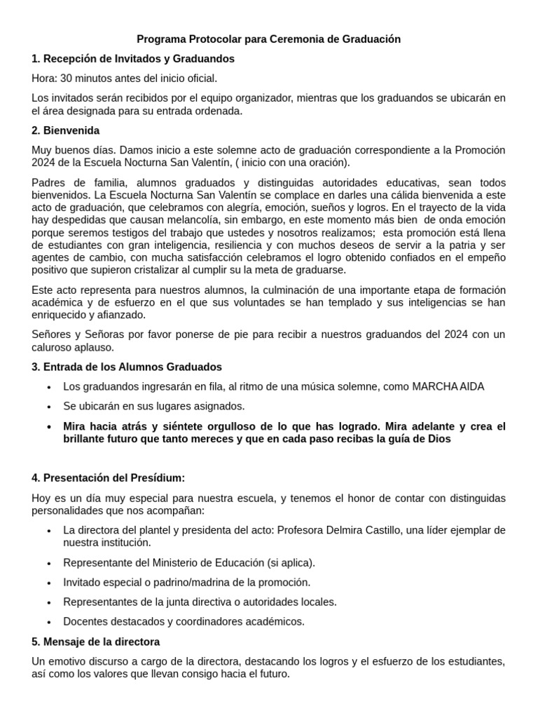 2024 Programa Protocolar para Ceremonia de Graduación | PDF