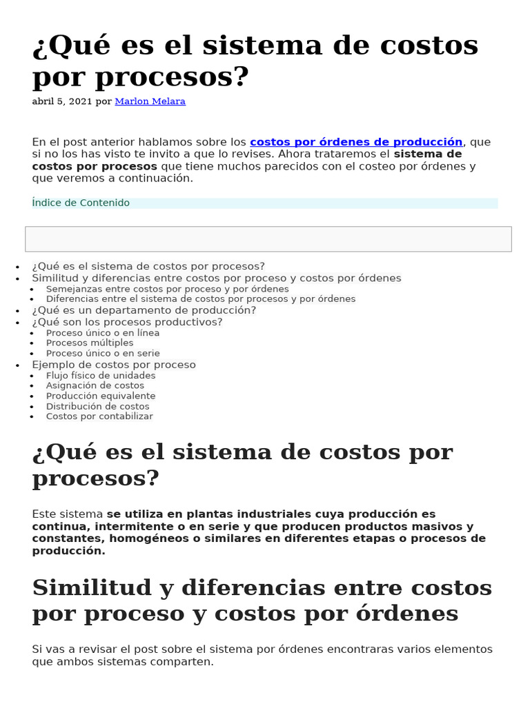 ¿Qué es el sistema de costos por procesos | PDF | Costo | Planificación