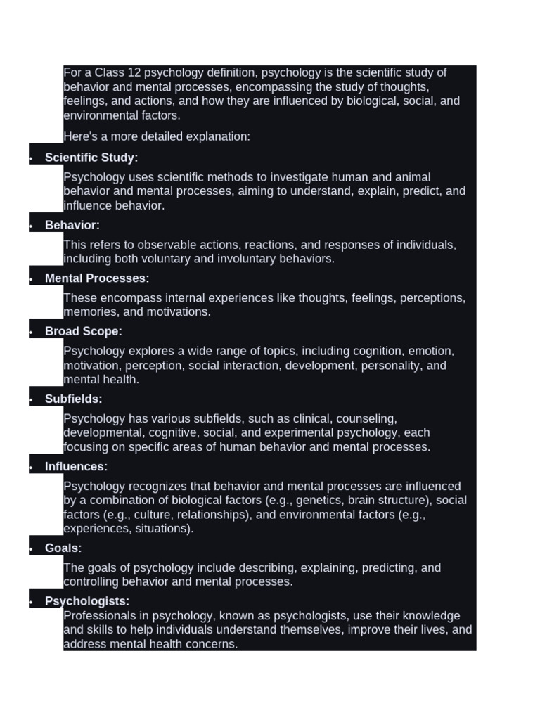 For A Class 12 Psychology Definition | PDF