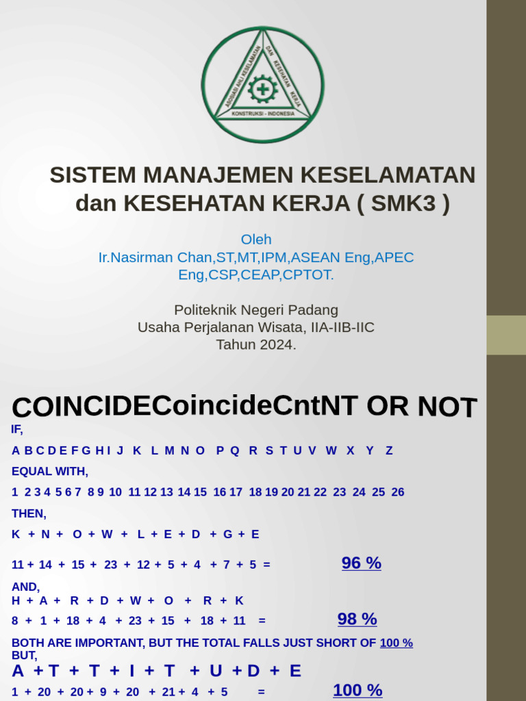 MODUL 4. Sistim Manajemen K3 (SMK3) . | PDF