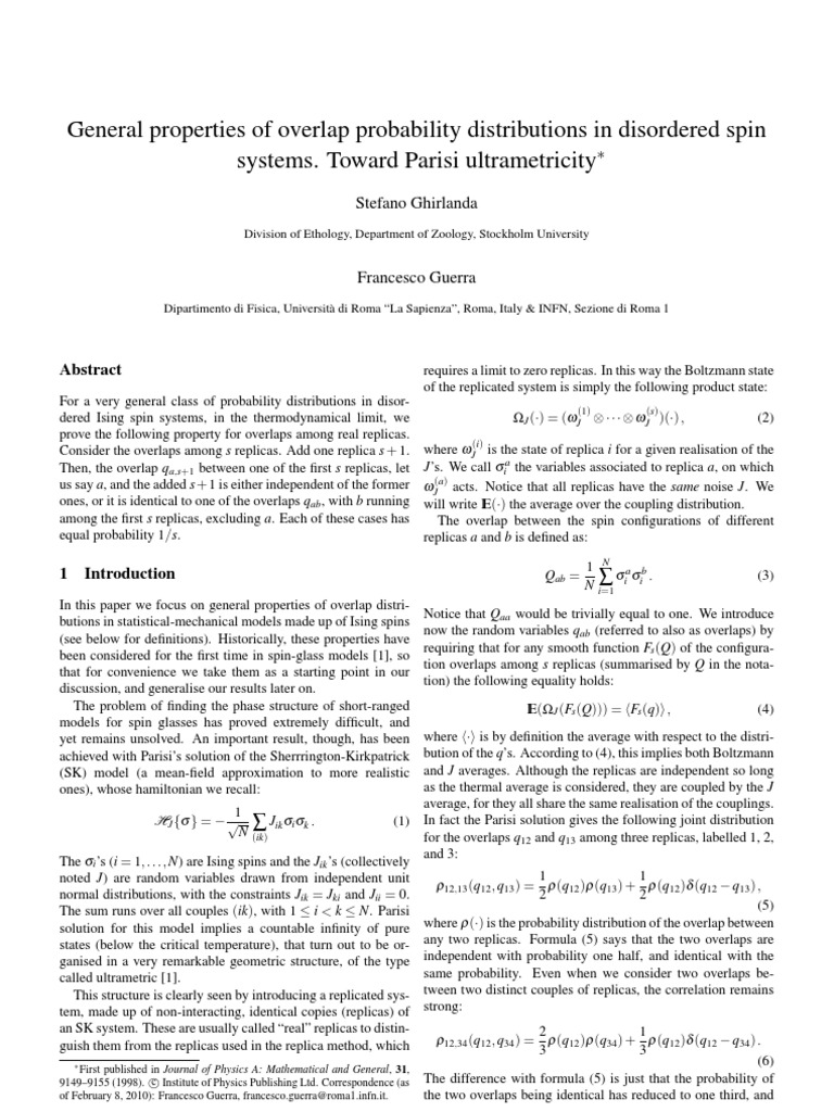 General Properties of Overlap Probability Distributions in Disordered ...