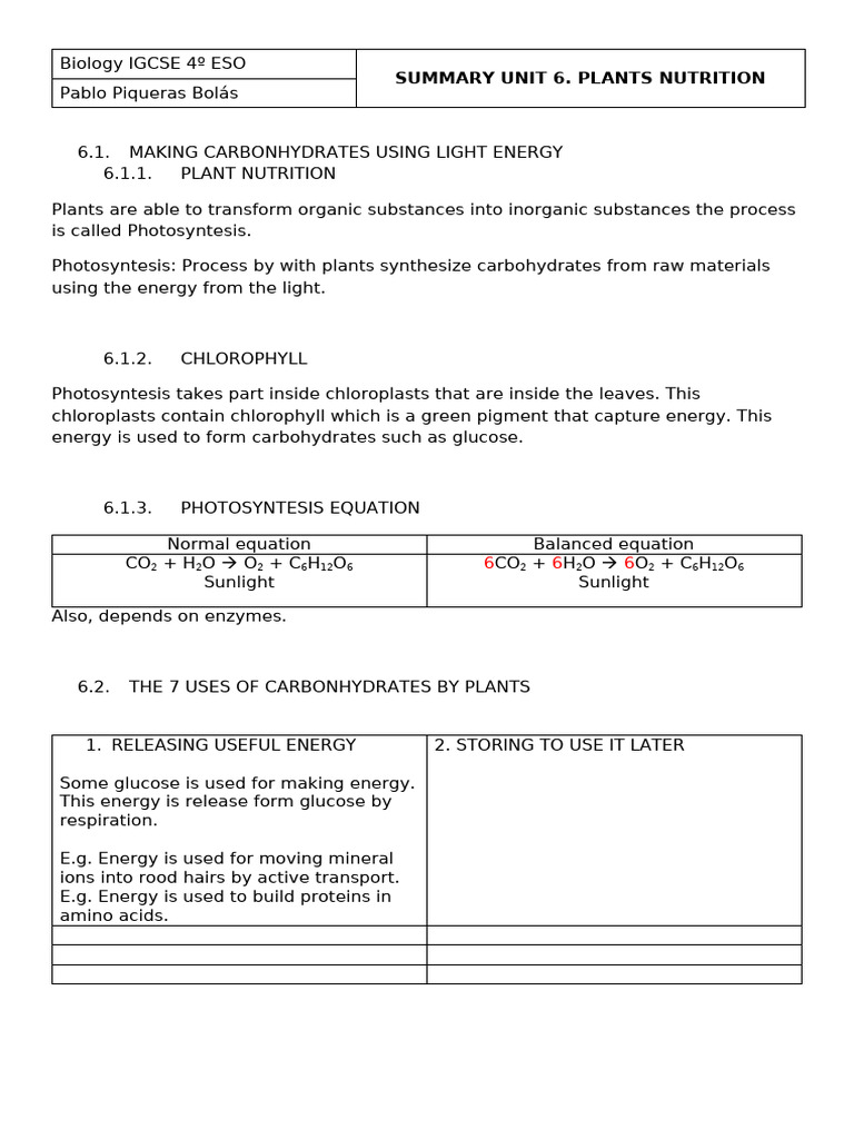 Unit 6. Plant Nutrition | PDF