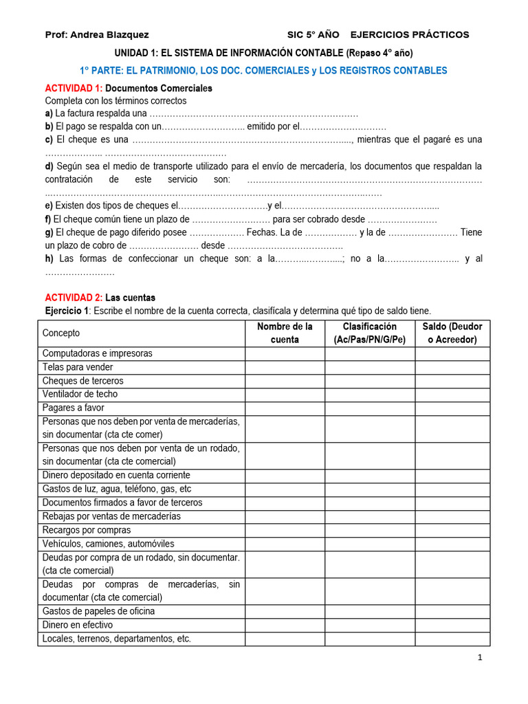 Práctico SIC Unidad 1 | PDF | Cheque | Contabilidad