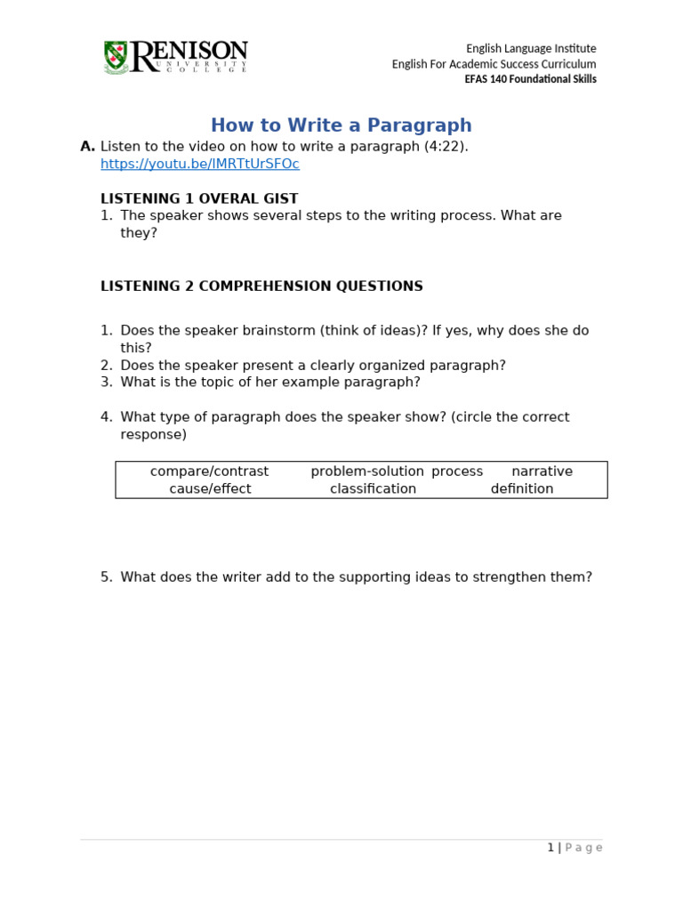 EFAS 140 How To Write A Paragraph | PDF | English Language | Sports