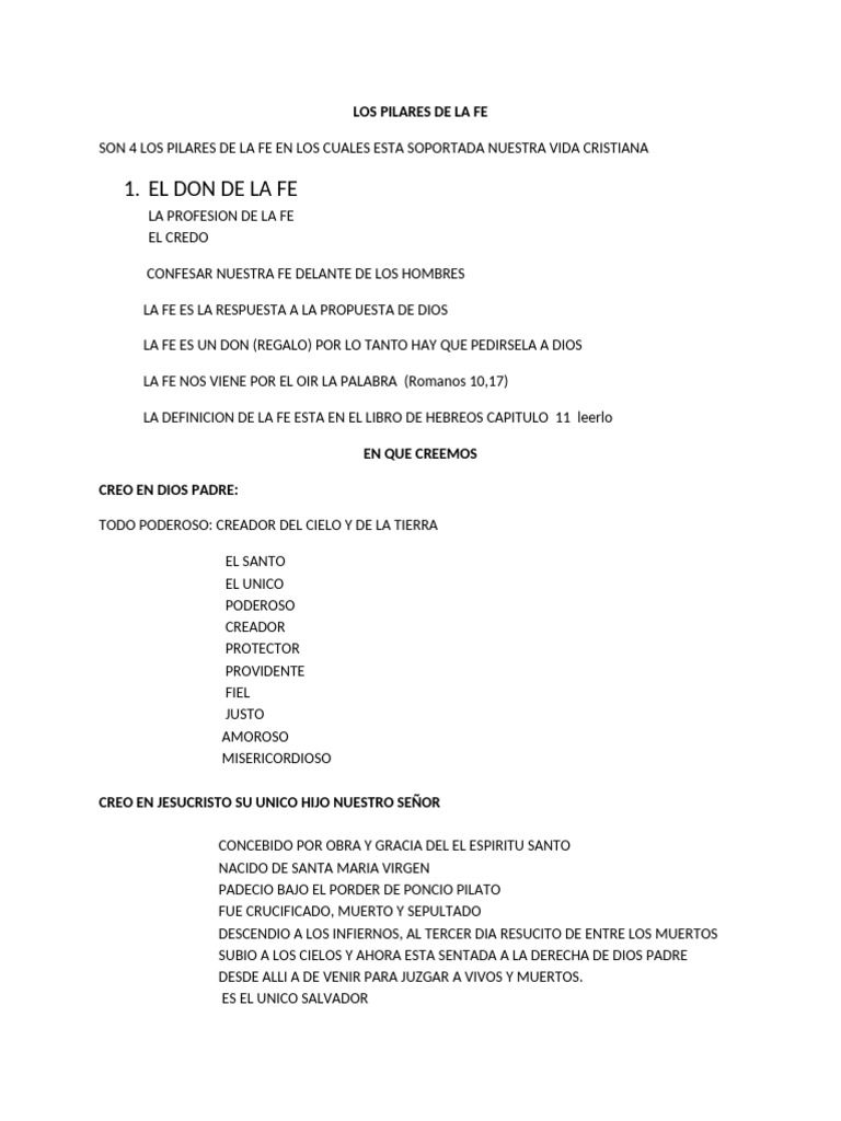 LOS PILARES DE LA FE-CREDO | PDF | Fe | Dios el padre