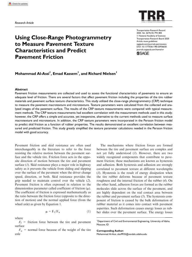 Al Assi Et Al 2020 Using Close Range Photogrammetry To Measure Pavement ...