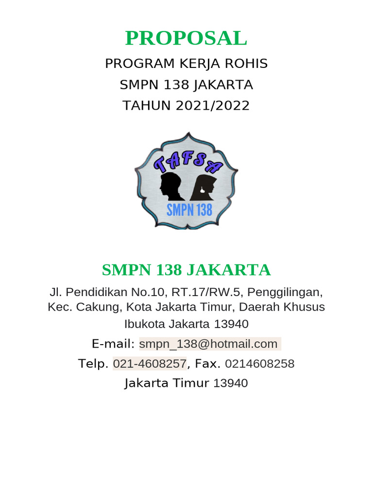 Proker Dan Struktur Rohis Tafsa SMPN 138 Jakarta 2021-2022 | PDF