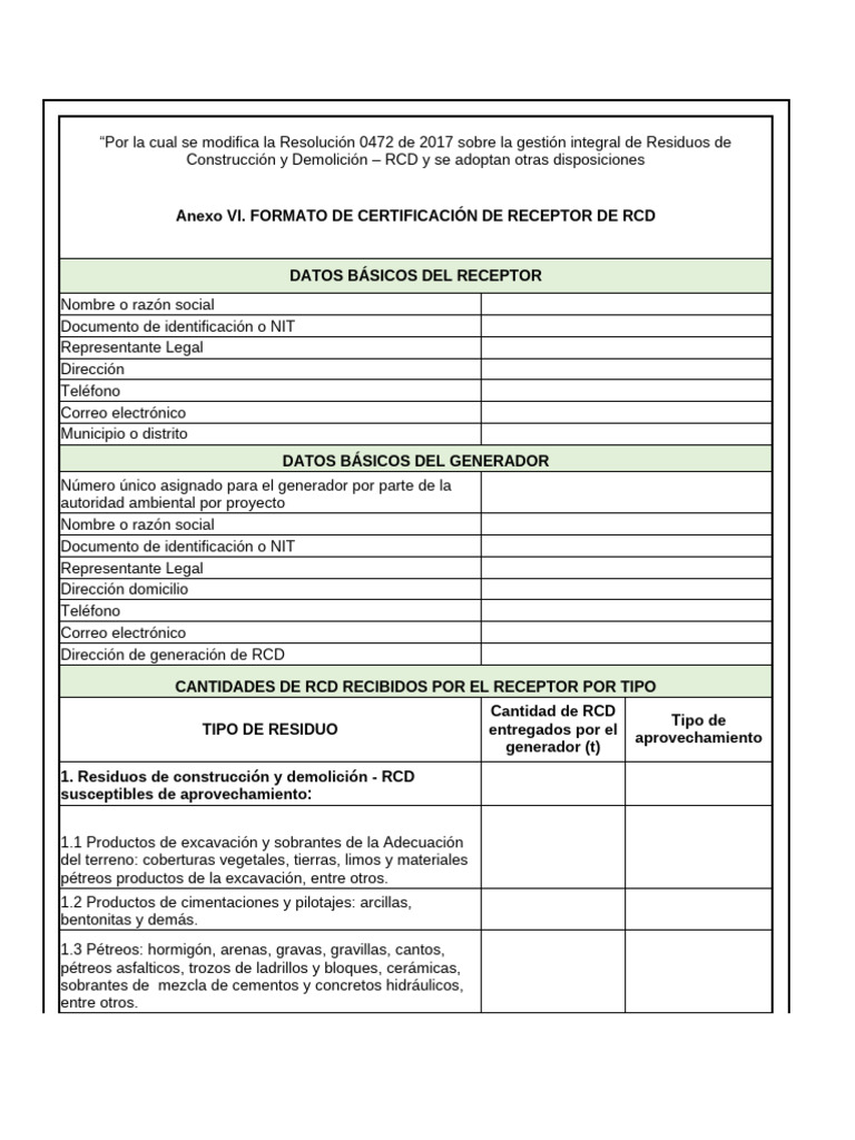 Certificación de Receptor de RCD | PDF | Materiales | Materiales de construcción