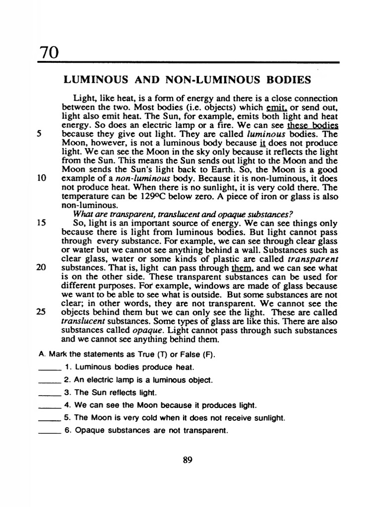 Luminous vs Non-Luminous Bodies Explained | PDF