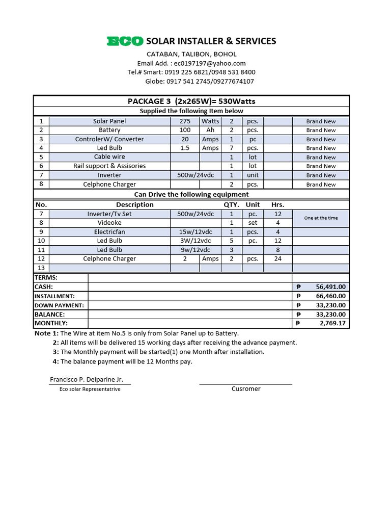 Solar Installation Package Details | PDF | Battery Charger | Personal ...