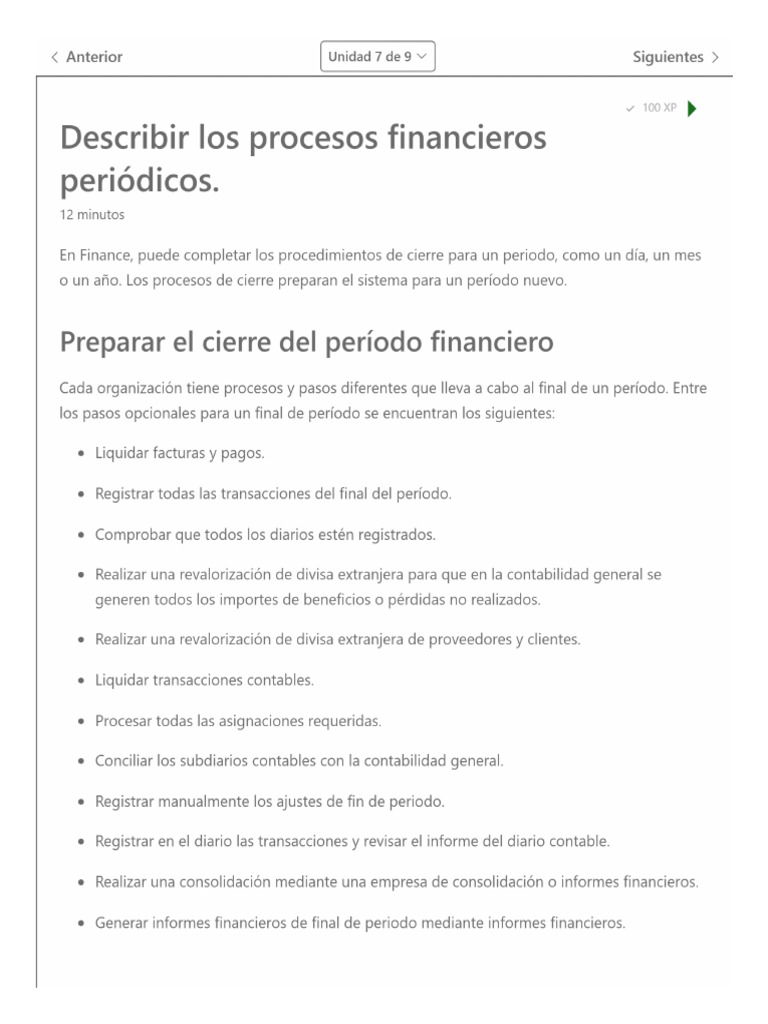 Describir Los Procesos Financieros Periódicos. - Training - Microsoft ...