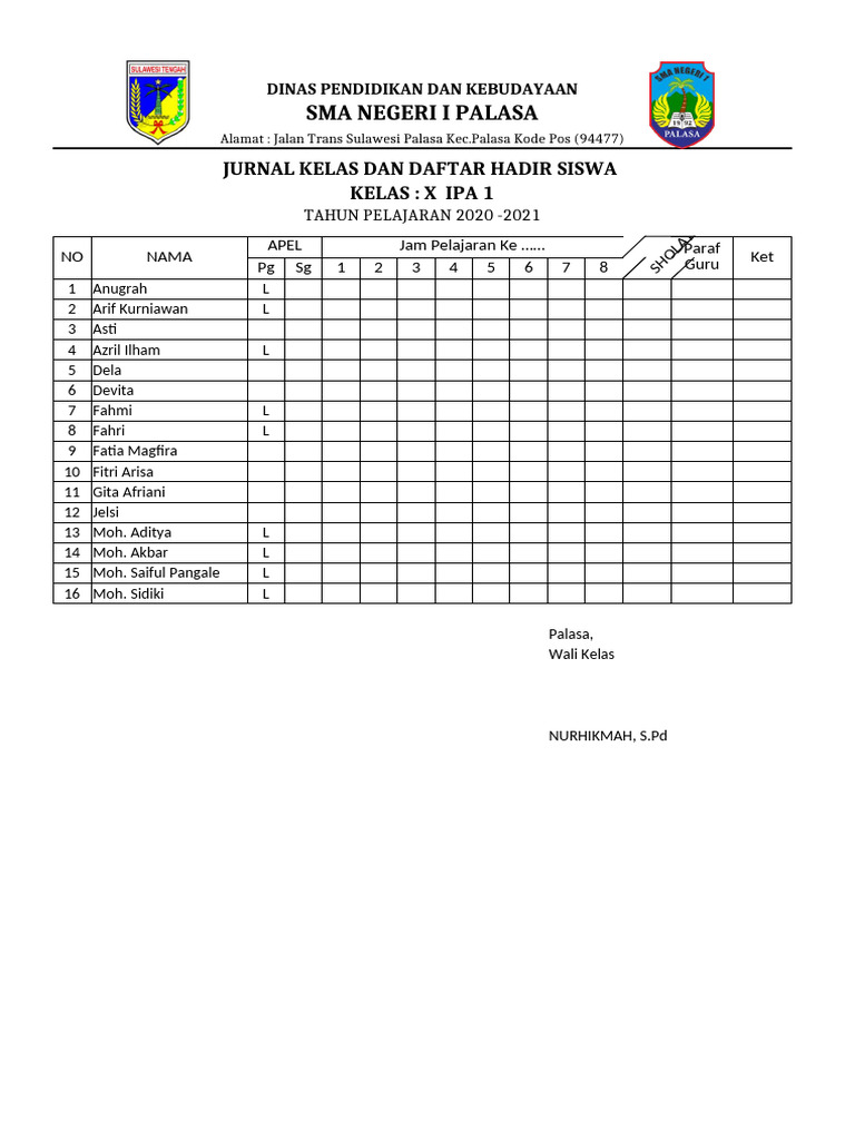 Daftar Hadir Siswa 2022 2023 | PDF