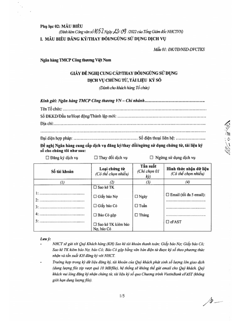 PL09-BM04- Mẫu Giấy đề nghị cung cấp, thay đổi, ngừng sử dụng dịch vụ Chứng từ tài liệu ký số SO ...
