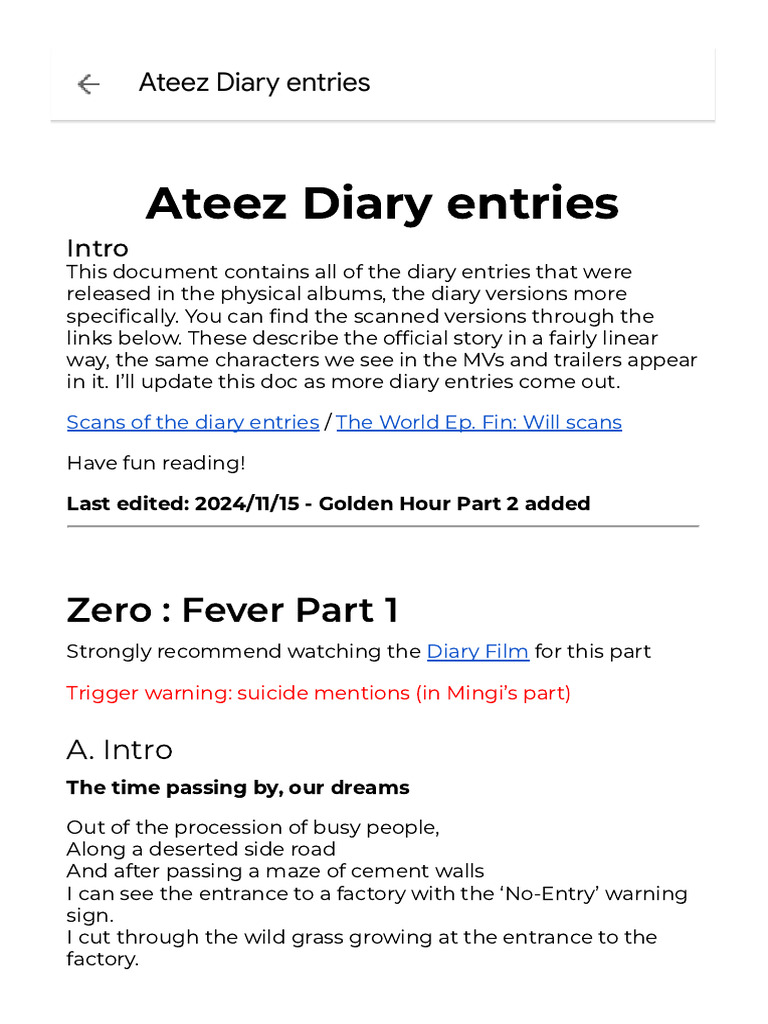 Ateez Diary Entries Overview | PDF