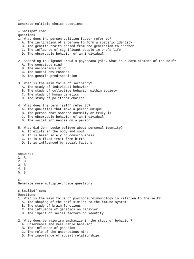 M1 Intro To UTS - Generate Quiz | PDF | Self | Identity (Social Science)