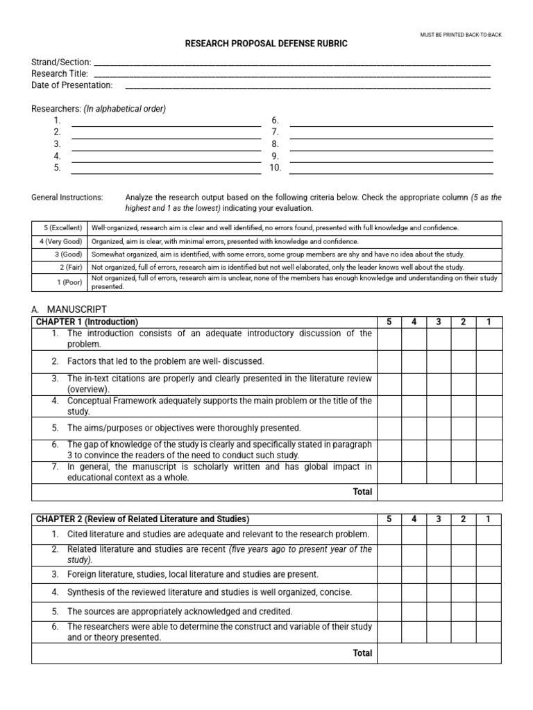 Research Proposal Defense Rubric | PDF | Methodology | Sampling ...